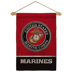US MILITARY United State Burlap Garden Flag Set Wood Dowel Armed Forces Marine Corps USMC Semper Fi American Military Veteran Retire Official House Banner Small Yard Gift Double-Sided, Made in USA