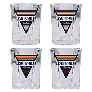 R and R Imports Louisville Kentucky 2 Ounce Square Base Liquor Shot Glass Retro Design 4-Pack