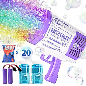 Bazooka Bubble Gun, Bubble Machine with 2 Batteries, LED Lights, 69 Holes Bubble Machine Gun for Kids Ages 3 4 5 6 7 8 Boy Girl Birthday Party Favors Toddler Outdoor Toys - Bubble Blower Purple