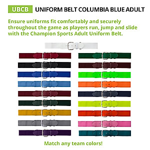 Champion Sports Baseball/Softball Uniform Belt - Comfort Stretch Fit Uniform Belt - Durable Syntex Tab - Adult: 22"-46" - Columbia Blue