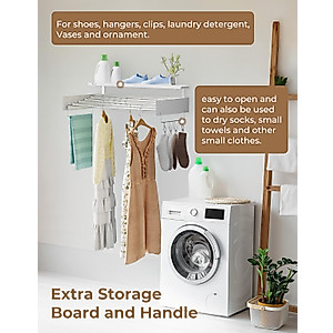 yamagahome Clothes Drying Rack Wall Mounted with Extra Storage Board, Laundry Drying Rack Collapsible with Handle, Collapsible Drying Racks for Laundry for Indoor and Outdoor, 31.5''