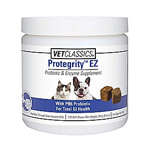 Vet Classics Protegrity EZ Probiotic Health Supplements for Dogs, Cats – Dog Digestive Support, Pet Gastrointestinal Health, Cat Stomach, Intestinal Balance – Pet Enzymes – 120 Soft Chews