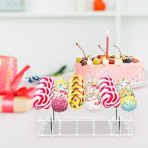 NiHome Cake Pop Stand 24 Holes Aryclic Display Stands for Dessert Table 2-Tier Cupcake Lollipop Candy Display for Wedding Party Anniversary Holiday Celebration (Rectangle)
