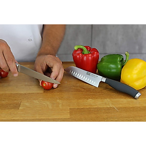 Taylors Eye Witness Syracuse Asian Kitchen Knife Set - Chefs Santoku 13cm/5” & Cooks All Purpose 13cm/5” Cutting Edge, Multi Use. Ultra Fine, Razor Sharp Blade. Soft Textured Grip Matte Black Handle.