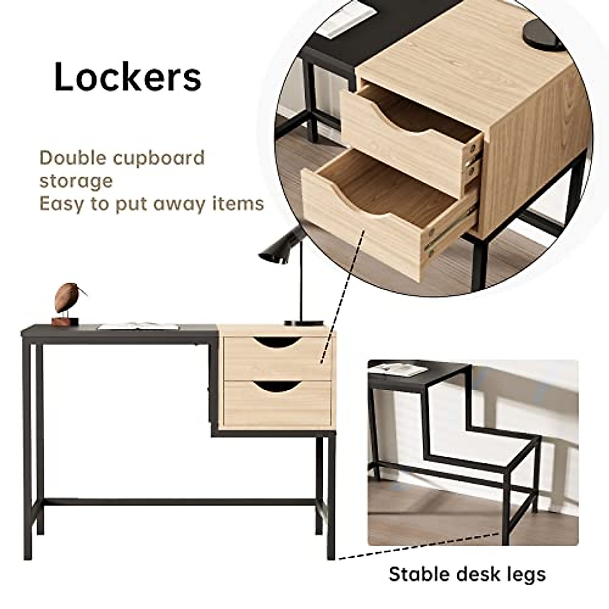 jiexi Small Computer Desk for Small Spaces, Modern Home Office Desk with Drawers, 39.3 Inch Home Office Laptop Table, Study Table for Bedroom, Office, Dorm and Workplace