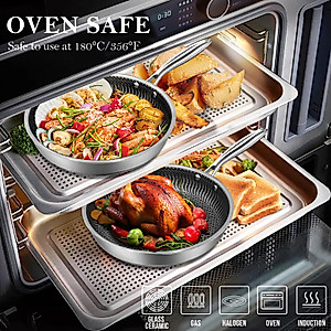 Stainless steel Pan with Lid 8 inch skillet non stick frying pans Stay-cool Handle, frying pans nonstick Dishwasher and Oven-Safe, pots and pans,Nonstick Frying Pan Suitable for All Stove, PFOA Free