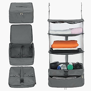 ELEZAY Hanging Packing Cubes Portable Travel Closet Collapsible Compression Clothes Organizer with Built in Shelves for Carry-on Luggage Suitcase Wardrobe Large_11.8 * 11.8 * 24 in, Grey