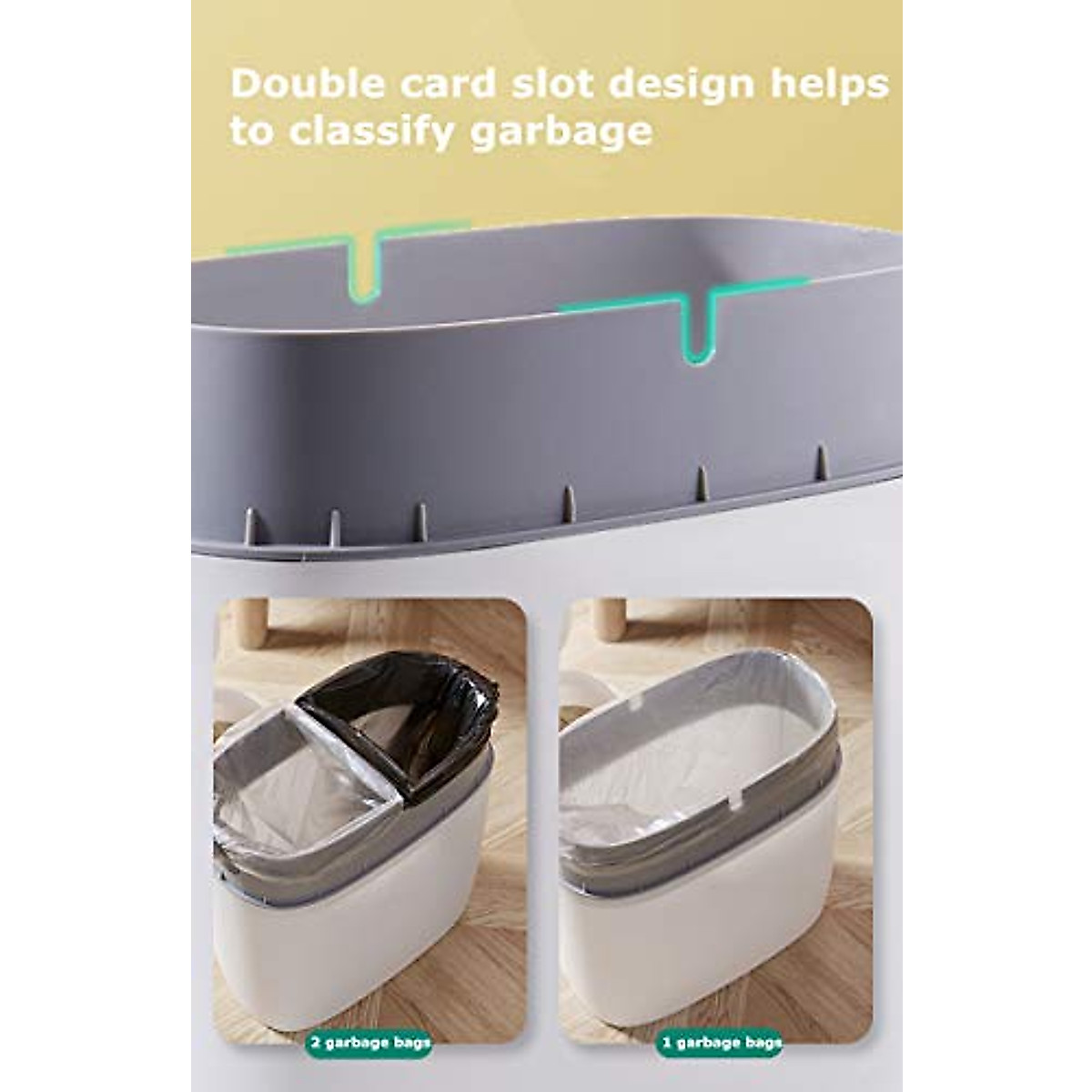 CY craft Plastic Trash Can with Lid,10L/2.6 Gallon Garbage Can,Modern Grey Waste Basket Thin Trash Cans for Bathroom,Living Room,Office,Kitchen and Narrow Spaces