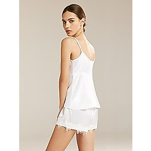 AW BRIDAL White Bridesmaid Bride Pajamas Silk Pajama Set for Women Lace Trim Sexy Camisole Shorts Pj Set Two Pieces, White XL