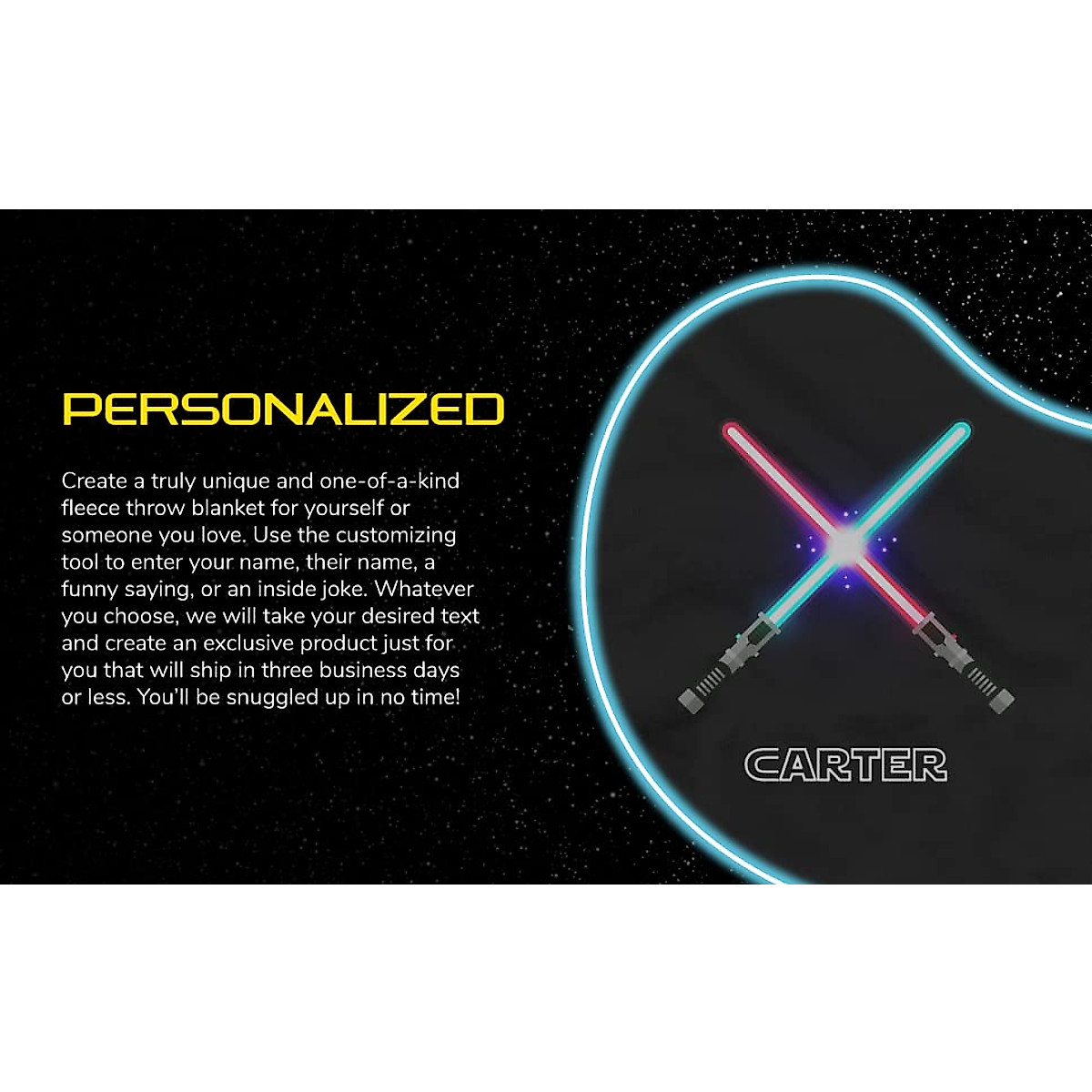 Personalized Lightsaber Theme Fleece Throw Blanket - Perfect for Home, Travel, Kids, Gifts, Presents, Baby Blanket (50" x 60" - Sherpa Cream)