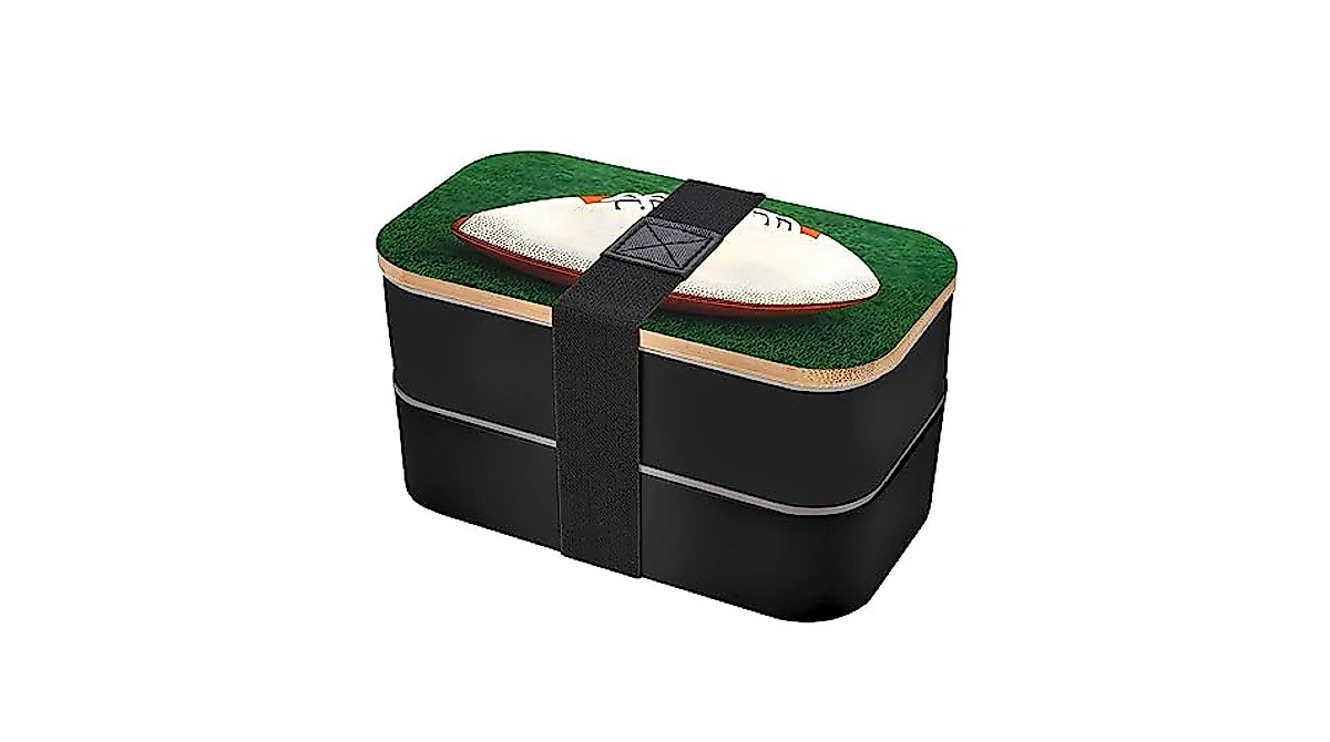 White Rugby Ball Lunch Box - Bento Box & Cutlery Set
