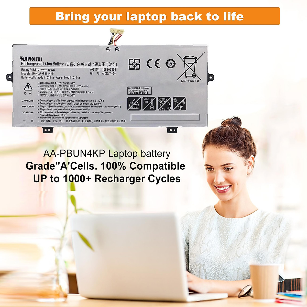 BOWEIRUI AA-PBUN4KP Battery for Samsung Notebook 9 Pen 930QAA 930QBE NP930QAA 930QAA-K716 NP930QAA-K04 930QAA-K01 930QAA-K716 NT930QBE NT930QBV NP930QAA-K01C Series Notebook (7.7V 39Wh/5120mAh)