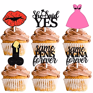 Red Lip Dessert Cupcake Topper She Said Yes Bachelorette Bridal Shower Party Theme Decor Supplies Happy Birthday Night Out Hen Movie Wedding Anniversary Party Decoration set 18pcs