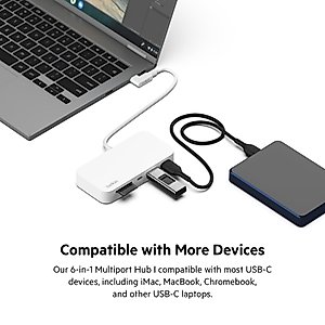 Belkin USB-C 6-in-1 Multiport Hub with Mount - USB Hub - USB C Docking Station with Micro SD Card Reader - Powered USB Hub - Compatible with MacBook, Chromebook, iMac, PC & Other USB-C Devices