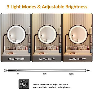 Makeup Vanity with Round Mirror and Lights, White Vanity Makeup Table with Charging Station, Small Vanity Table for Bedroom, 3 Lighting Modes, 31.5in(L)