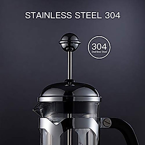 EAXCK 12oz French Press Coffee Maker, 304 Stainless Steel Coffee Press 4 Level Filtration System, Heat Resistant Thickened Borosilicate Glass, Easy Clean,100% BPA Free, Suitable for Single Person Use