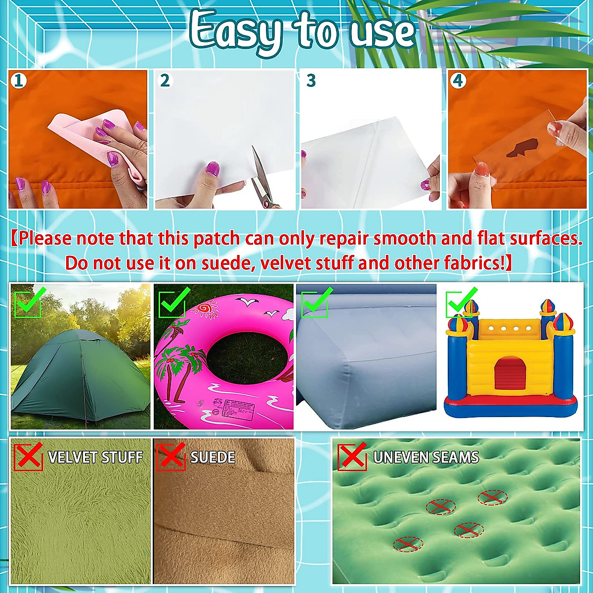 6 Ft Inflatable Patch Repair Kit Waterproof, Pool Repair Patch, 3.5”X12”X 6Pcs Outdoor Repair Patch for Inflatable Pool, Bounce House, Raincoat, Umbrella, Swimming Ring, Large, Clear, Heavy Duty TPU