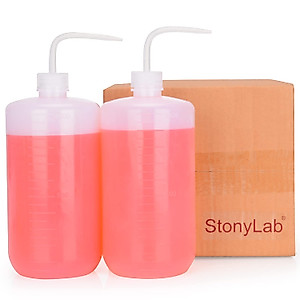 stonylab Chemical Wash Bottle, 2-Pack Plastic Safety Lab Squeeze Wash Bottle, LDPE with Narrow Mouth, 1000 ml / 2 Bottle