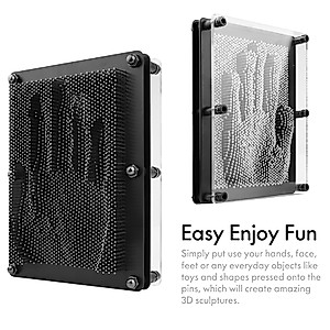 Xsltkby 3D Pin Art Board Toy - Large Size Desk Toy Sculpture for Children Adults 6 x 8 inches (Silver Metal)