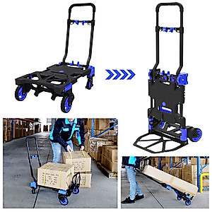 Oyoest Folding Hand Truck Heavy Duty 330LB Load Carrying,Convertible Dolly Cart with Retractable Handle and 4 Rubber Wheels,Portable Hand Truck Foldable for Luggage/Personal/Travel/Mobile/Office Use.