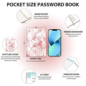 Artake Password Book with Alphabetical Tabs, Password Keeper Internet Address and Password Organizer Logbook, Hardcover Password Notebook, Pocket Address Book for Home Office,160 Pages (4.4" x 6.2")