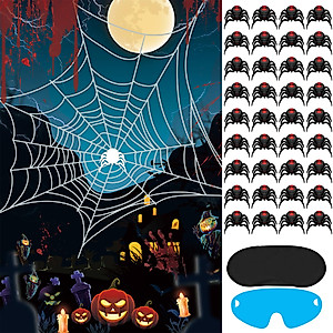Hxezoc Halloween Pin The Tail Game, Pin The Spider On The Web Game with 36 Pcs Spiders Stickers, Halloween Party Games for Kids Halloween Party Birthday Party Supplies