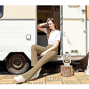 IUGA Bootcut Yoga Pants with Pockets for Women High Waist Workout Bootleg Pants Tummy Control, 4 Pockets Work Pants for Women Khaki