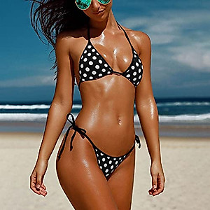 Gianlaima Polka Dot Black Ladies Swimwear Backless Tie Bikini Set Two Piece Women Swimwear