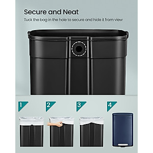 SONGMICS 13 Gallon (50 L) Trash Can, Stainless Steel Kitchen Garbage Can, Recycling or Waste Bin, Soft Close, Step-On Pedal, Removable Inner Bucket, Midnight Blue ULTB050L01