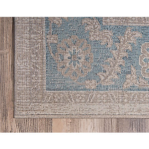 Unique Loom Salzburg Collection Classic Traditional Design Oriental Inspired Border Area Rug, 8 ft x 10 ft, Beige/Blue