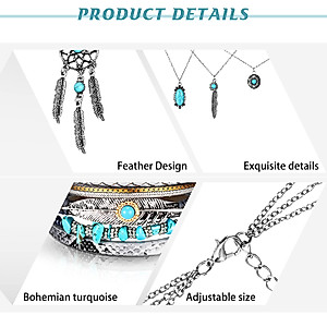 3 Pcs Western Jewelry for Women Bohemian Turquoise Set Turquoise Pendant Necklace Western Dangle Earrings Turquoise Bracelet(Cute Style)