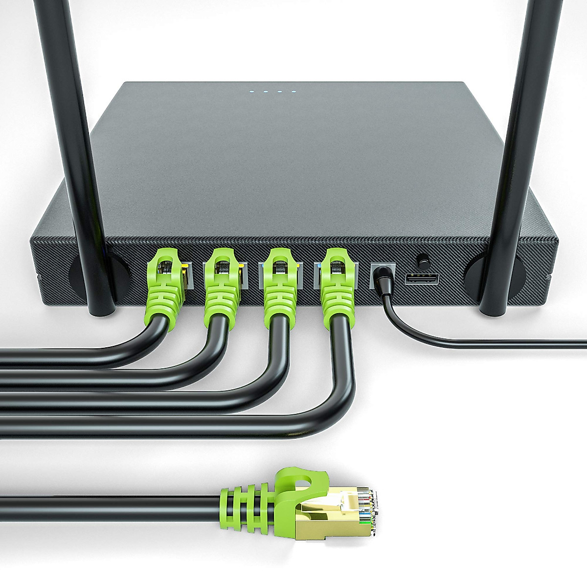 Outdoor Cat 7 Ethernet Cable 150ft, 26AWG Heavy-Duty Cat7 Networking Cord Patch Cable RJ45 Transmission Speed 10GbpsTransmission Bandwidth 600Mhz LAN Wire Cable SFTP Waterproof Direct Burial