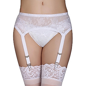 GARGALA Lace Garter Belt Sexy Suspenders for Women Lingerie Plus Size with 4 Vintage Metal Clips for Stockings (Pure White, X-Large)