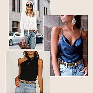 SUOSDEY Women's Leopard Print Leather Belt for Jeans Dresses Fashion Waist Belt with Gold Double Ring Buckle