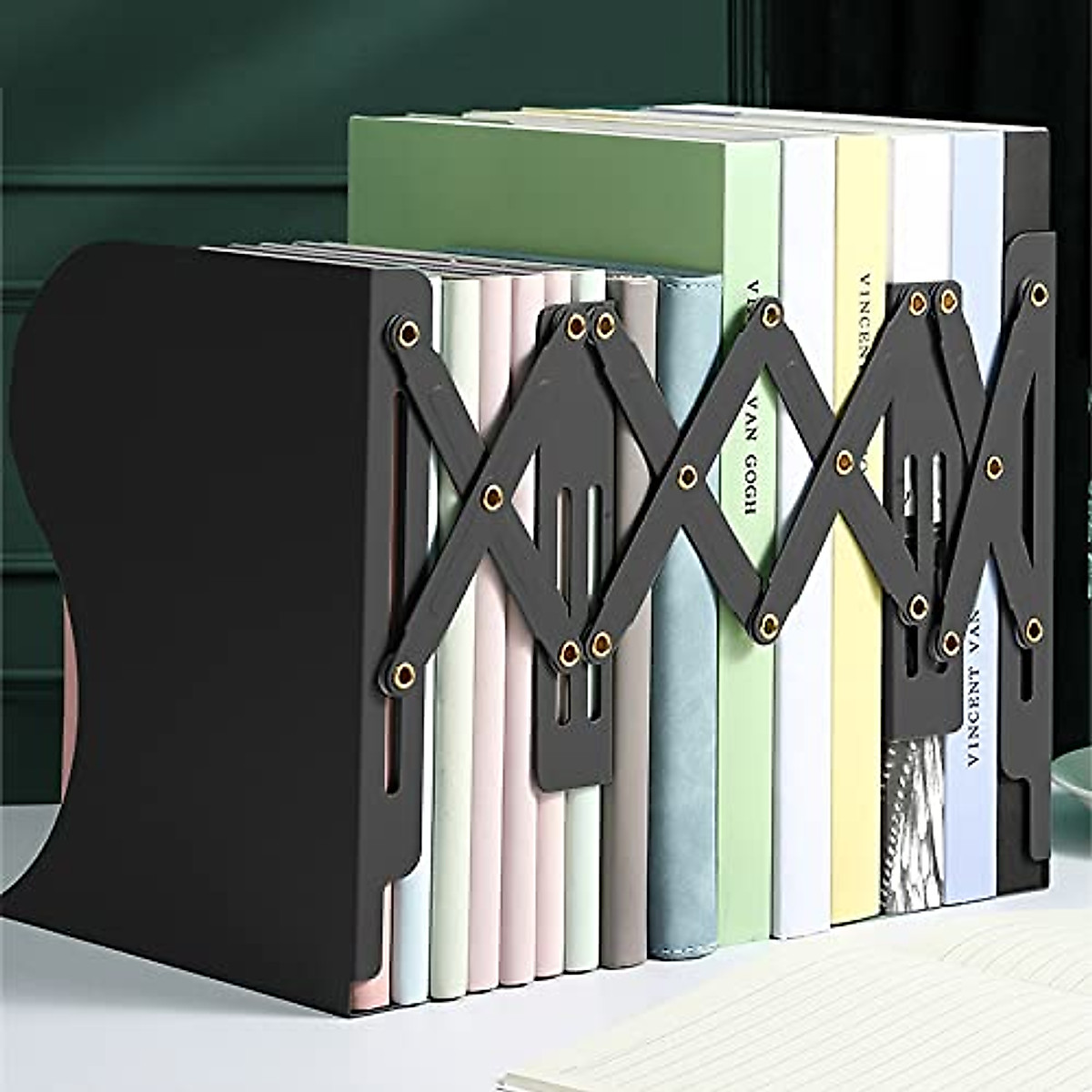 Adjustable Bookends, Expandable Bookends Magazine File Holder,Desk Organizer and Accessories for Office, Books, Papers, Extends up to 19 inches