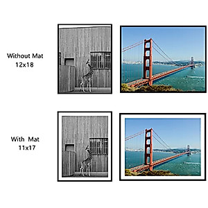 PEALSN 12x18 Picture Frame, Display Pictures 11 x 17 with Mat or 12 x 18 Without Mat for Wall Mounting Display, Photo Frames, Black.