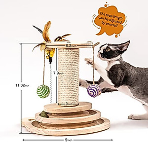 Cat Toy 2-Layer Turntable Cat Ball Toy with Feather,Kitten toys Interactive Cat Toy with Eight Interactive Balls and Two Sisal Dangling Balls,Cat Scratching Post for Indoor Cats and Kittens (Ball)