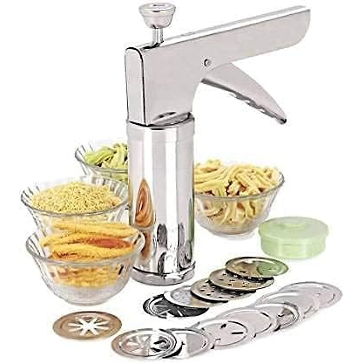 IRAM Stainless Steel Kitchen Press for Noodles, Murukku, Namkeen, and Snacks - Manual Sancha Sev Chakli Gathiya Sevaiya Maker - Silver Kitchen Tool