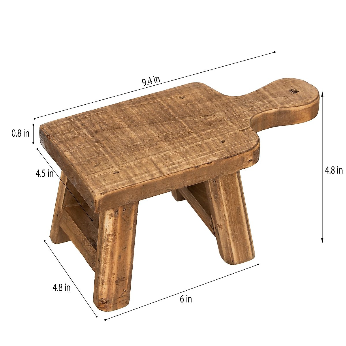 RUSTIX Mini Wooden Stool w/Handle - Rustic Decorative Square Mini Pedestal - Ideal Accent Stool for Small Decor, Plants and Trinkets - 9.4 L x 4.8 H x 4.5 W