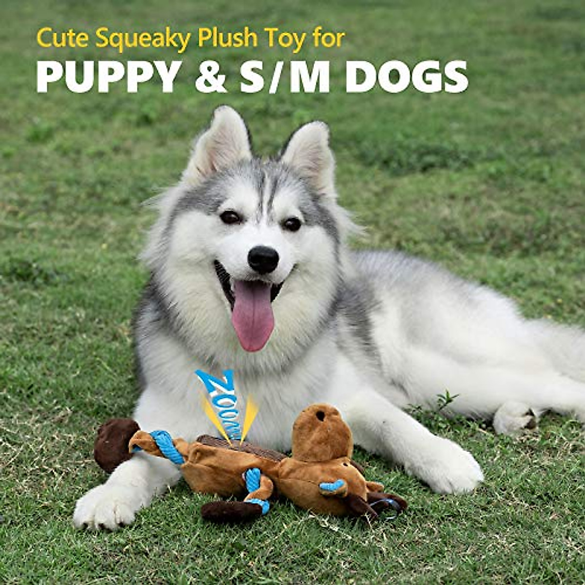 EASTBLUE Reindeer Dog Squeaky Toys: Cute Plush Stuffed Puppy Chew Toy with 6 Squeakers for Small | Medium Breed