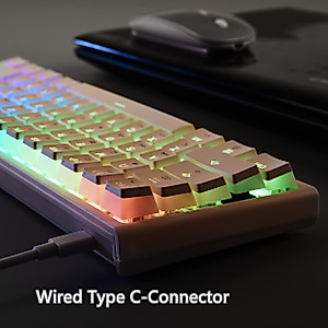KKV 61 Keys RGB Mechanical Gaming Keyboard,60% Layout Compact PBT Keycaps Mini Design 18 RGB Mode Wired Type-C Mechanical Keyboard for Game and Work (Cherry White)