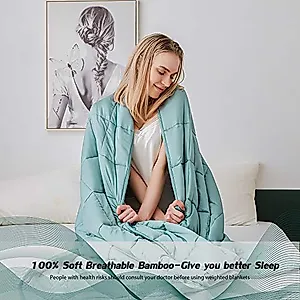 Dornroscn Bamboo Cooling Weighted Blanket 100% Natural Bamboo Viscose | 15lbs-48’’x72’’-Twin size for Adults and Kids | Cooling Heavy Blanket with Premium Glass Bead for Hot & Cold Sleepers, Sea Grass