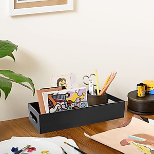 LotFancy Bathroom Decor Box, 2 Pack Acrylic Toilet Paper Holder, Black Toilet Tank Topper Tray with Handles, Back of Toilet Storage Basket for Home Décor