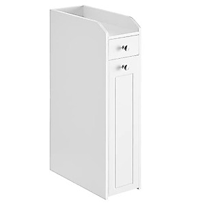 VASAGLE Small Bathroom Storage Cabinet, Slim Bathroom Storage Organizer, Toilet Paper Holder with Storage, Toilet Paper Storage Cabinet with Slide Out Drawers, for Small Spaces, White UBBC847P31