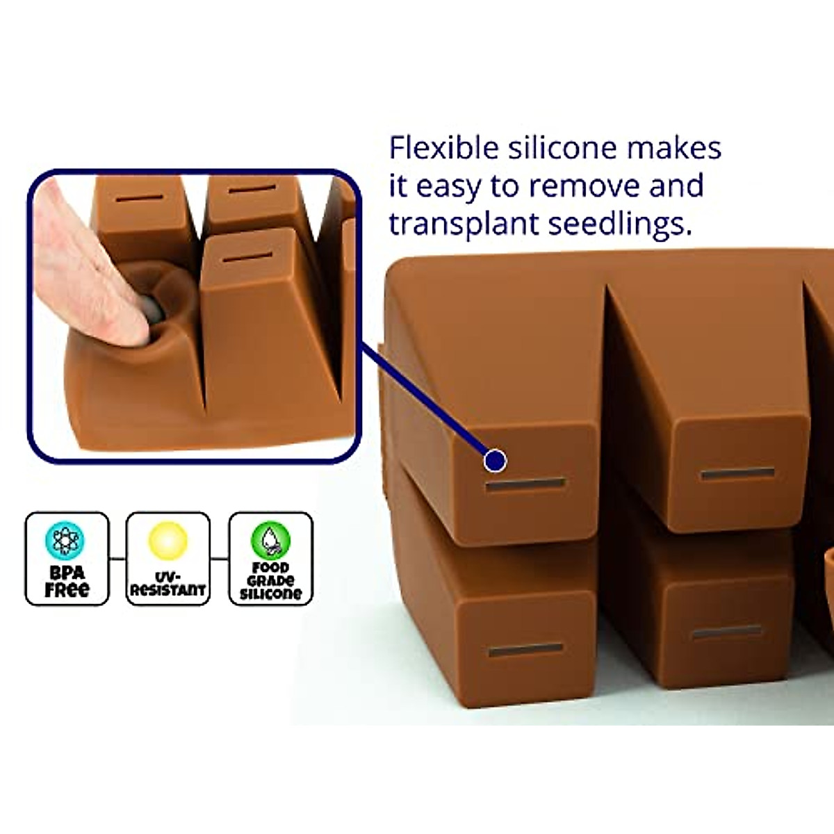 Sili-Seedlings Seed Starting Tray | 100% Silicone | Zero Plastic | Flexible Pop-Out Cells | Reusable Seed Starter Tray | Dishwasher Safe | BPA-Free | 2-Pack (12 XL Cells Total)
