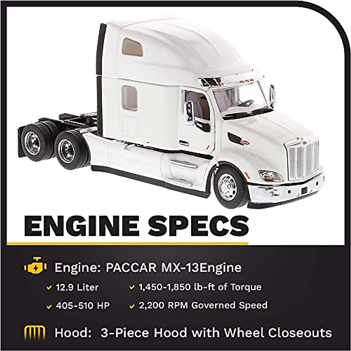 Diecast Masters Peterbilt Model 579 Ultraloft Tractor, Concrete Mixer Truck - Pearl White | SBFA with 72" Sleeper| 1:50 Scale Model Semi Trucks | Diecast Model 71072