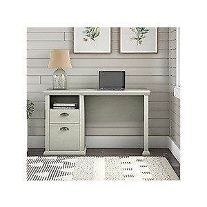 Yorktown 50-Inch Home Office Desk with Storage, Linen White Oak