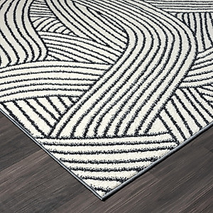 Abani Nuevo Collection Area Rug -Cream/Charcoal Modern Lined Design -7'9" x 10'2" - Easy to Clean - Durable for Kids and Pets - Non-Shedding - Medium Pile - Soft Feel for Living Room, Bedroom & Office