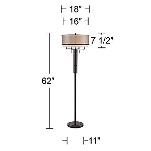 Franklin Iron Works Alamo Industrial Rustic Farmhouse Standing Floor Lamp 62" Tall Bronze Sheer Brown Organza Linen Fabric Double Drum Shades for Living Room Reading Bedroom Office House Home Decor