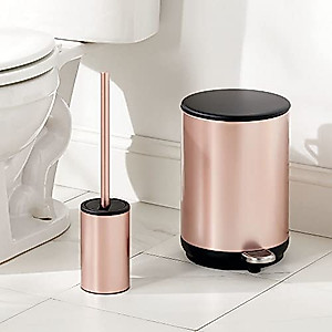 mDesign Slim Stainless Steel Toilet Bowl Brush and Holder + Round Gallon Step Garbage Can Wastebasket Bin for Bathroom Cleaning/Storage - Holder for Garbage and Waste - Set of 2 - Rose Gold/Black